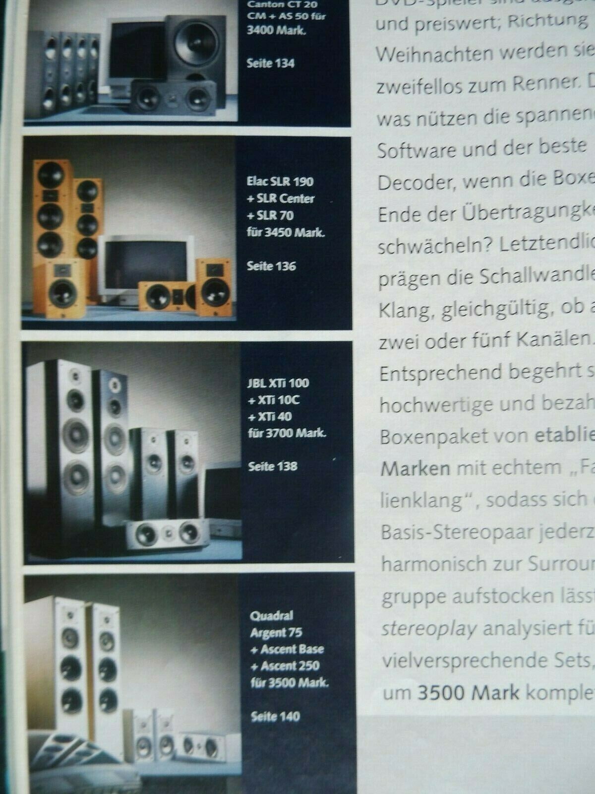 STEREOPLAY 11/00,JBL XTI 100,10 C,40,QUADRAL ARGENT 75,ASCENT BASE 75 ...
