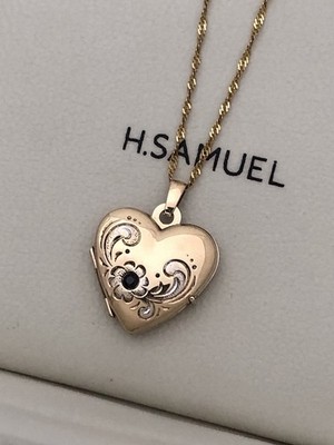 Vintage H Samuel Sapphire 9ct Yellow White Gold Heart Locket Floral ...