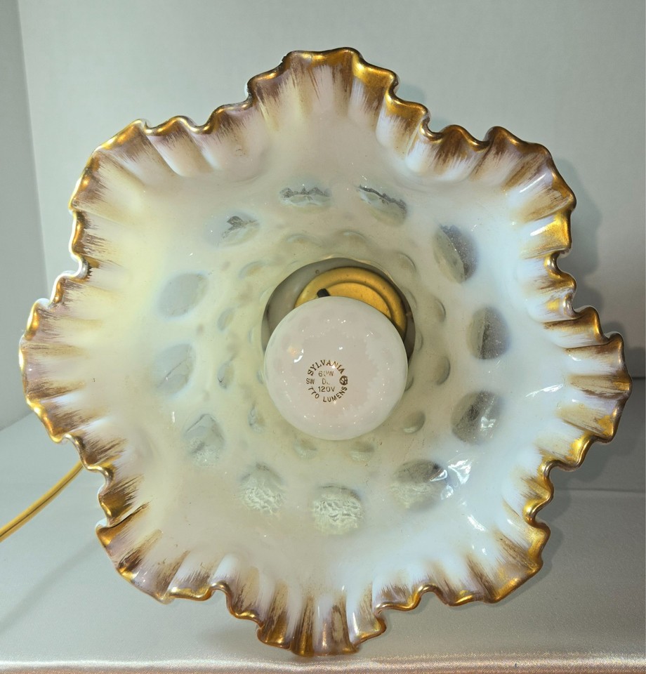 Fenton French Opalescent Coin Dot Charleton Lamp, Metal Base (GBR AC.CC ...