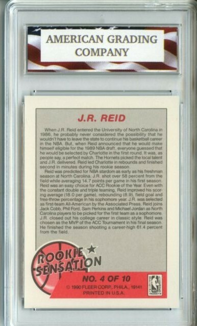 1990 Fleer Rookie Sensation #4 J.R. Reid AGC 10 Gem Mint Charlotte ...