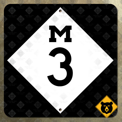 Michigan state route M-3 highway sign Detroit Gratiot Avenue 1973 16x16 ...