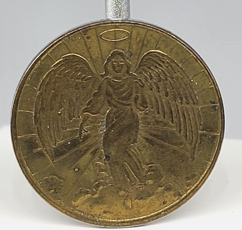 Guardian Angel Token Coin Medal Gold Tone Metal Halo Wings Christianity ...