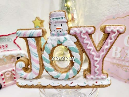 Christmas Gingerbread Pastel JOY Peppermint Resin Tabletop Sign Shelf ...