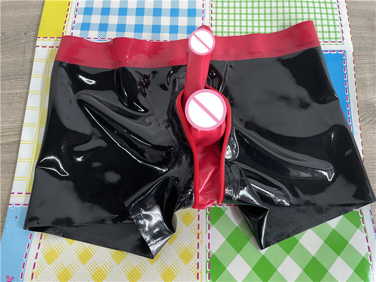 Men latex boxer codpiece hidden two sheath latex underwear custom made ...