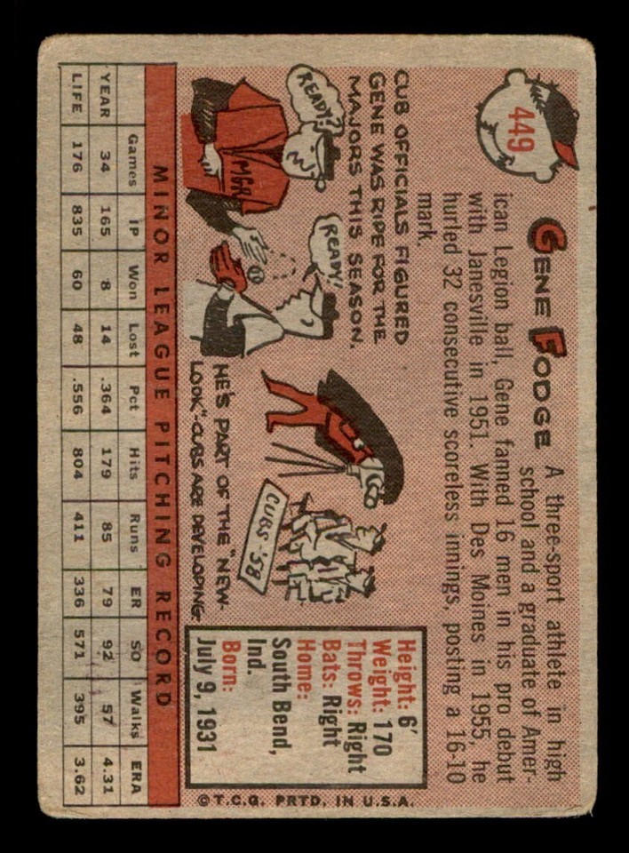 1958 Topps Baseball #449 Gene Fodge PR *e1 | eBay