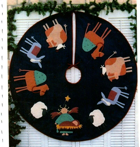 Come To The Stable Nativity Tree Skirt Wool Pattern Primitive Cottage ...