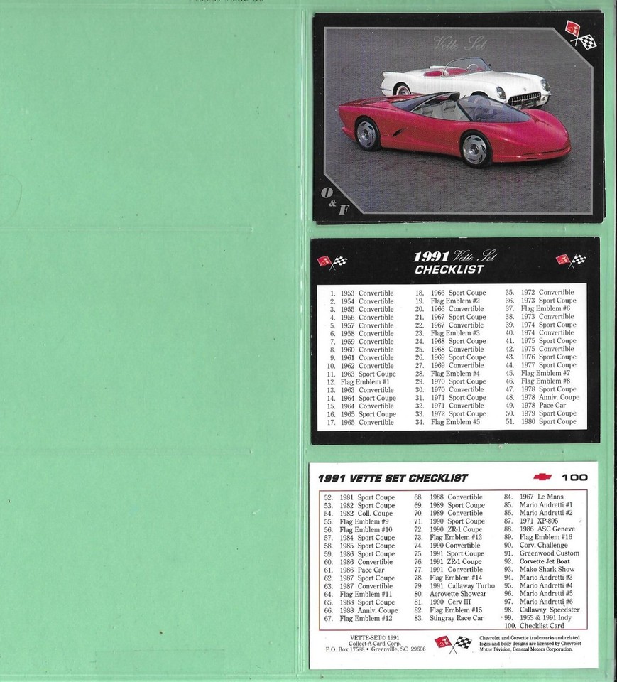 1991 Collect-A-Card Classic Corvette Cards ~ Pick Your Cards & Fill ...