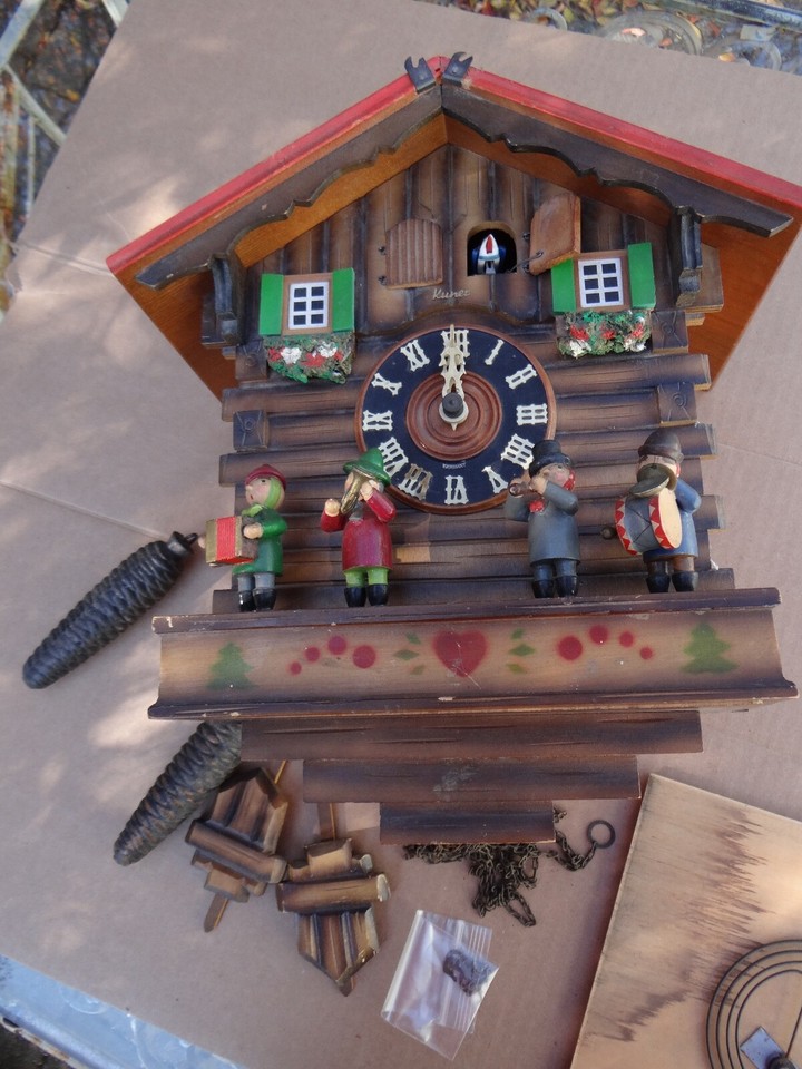 Antique Cuckoo Clock Germany Kuckuck Swalzer Kunec Bros. Musical Band ...