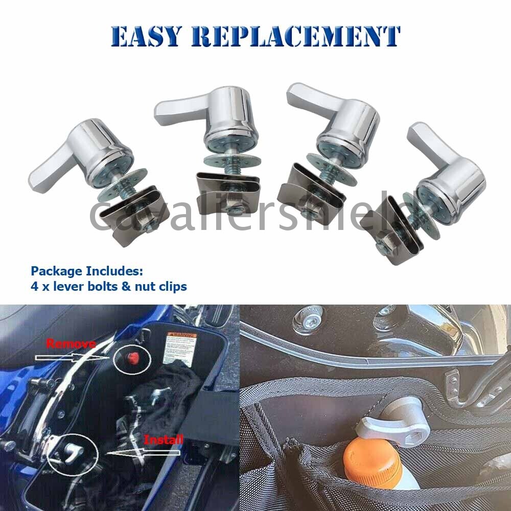 4xChrome Saddlebag Lever Lock Bolts & Nuts Mounting Set For Harley ...
