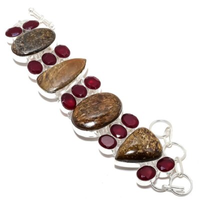 Bronzite Jasper, Ruby Gemstone Handmade 925 Silver Bracelet 7-8" R-1062 ...