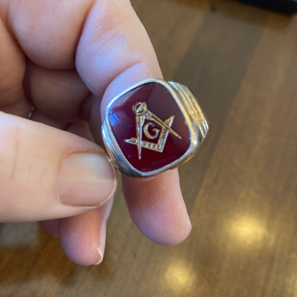 10k Gold Free Masons Ring Masonic 7.09 Grams Red Unknown Stone | eBay
