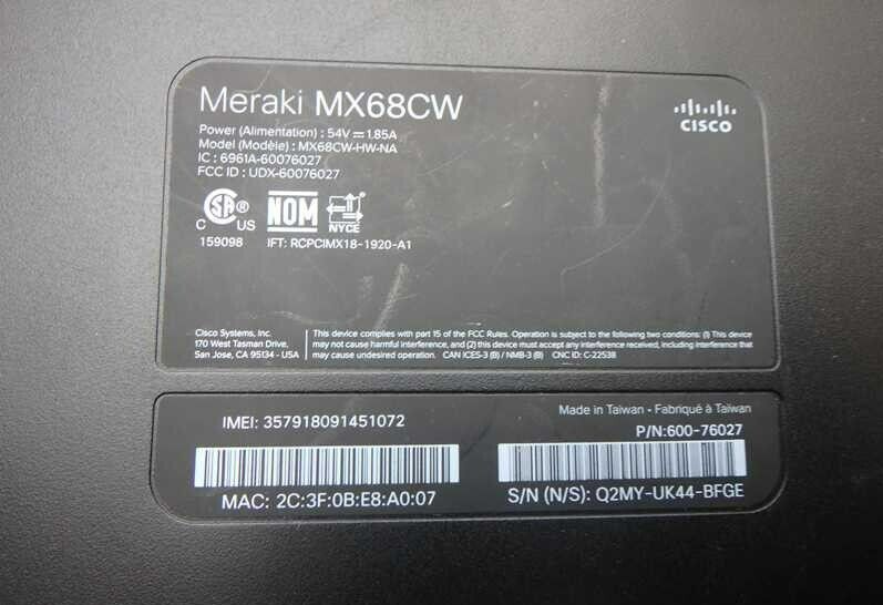 Cisco Meraki MX68CW-HW-NA Firewall Appliance w/Antennas & PWR Adapter ...