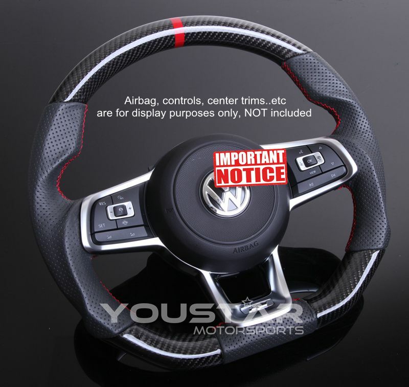 REAL CARBON Nappa Leather Steering Wheel Red Line for VW Golf MK7 GTi ...