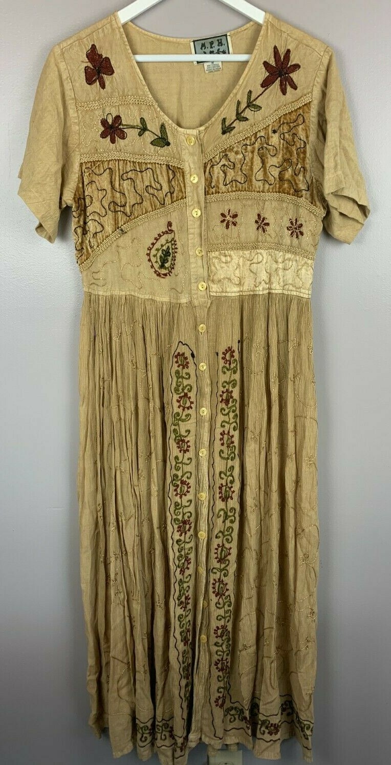 Vintage MPH Dress Cottagecore Medium M Rayon Embroide… - Gem