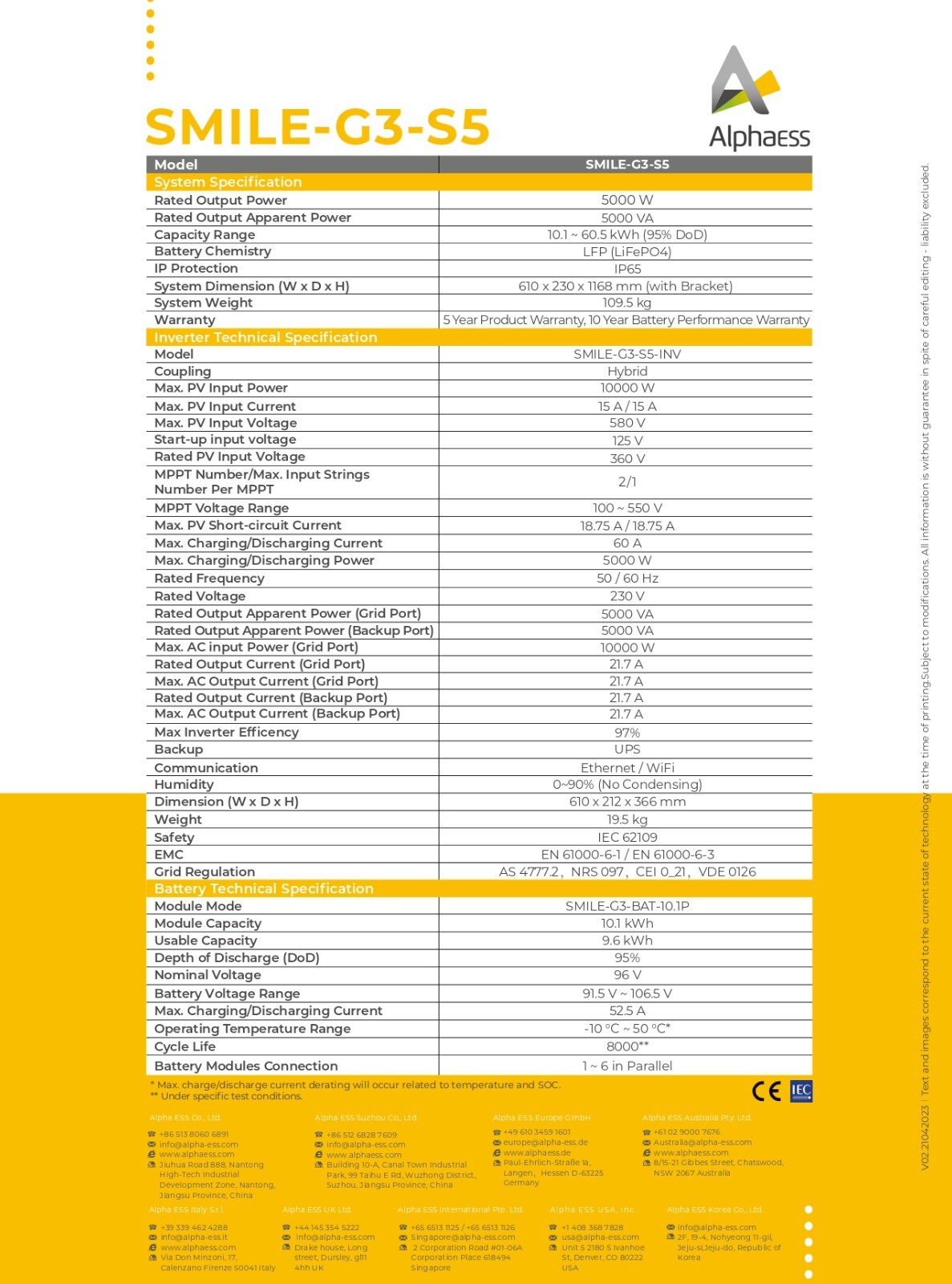 ALPHAESS SMILE-G3-S5 5KW Inverter + 10.1KWH Battery Residential Energy ...