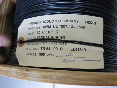 STORM PRODUCTS 1569201030 Electrical Wire 20AWG, 300V, 105C, 5000 Feet ...