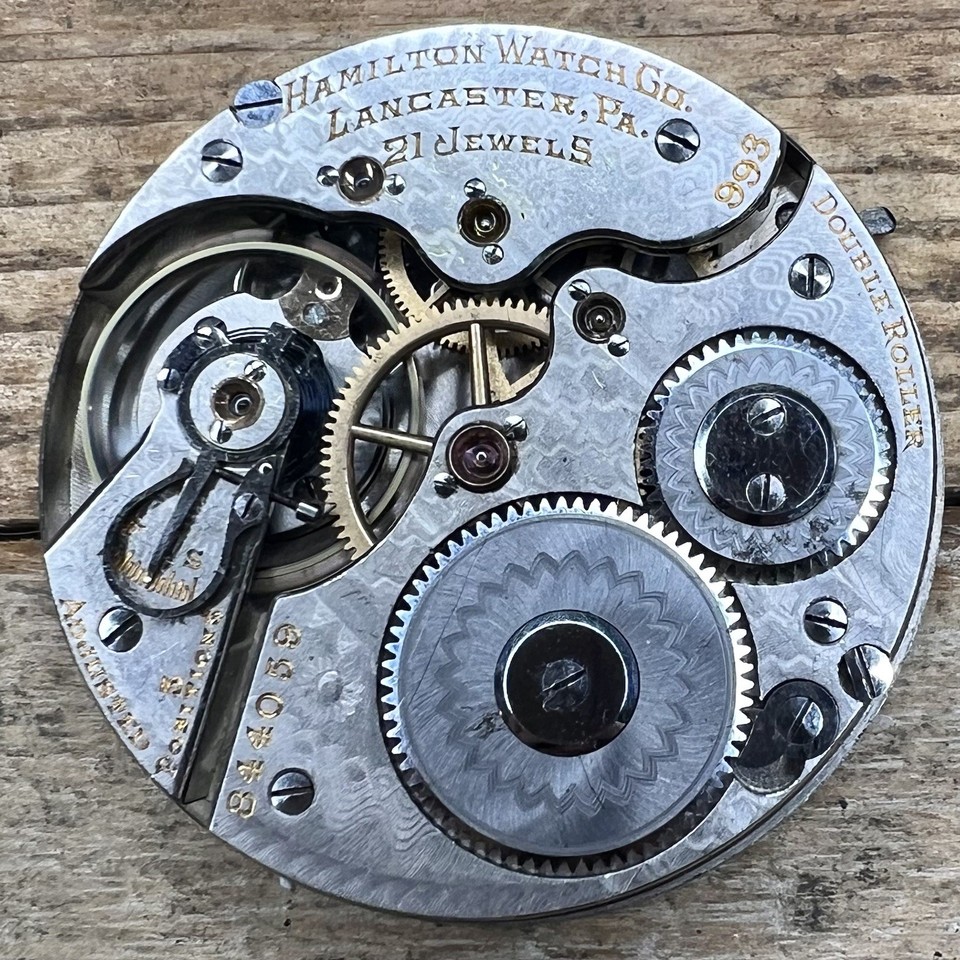 16s Hamilton Pocket Watch Movement - Grade 993 - 21 Jewels, Adjusted 5 ...