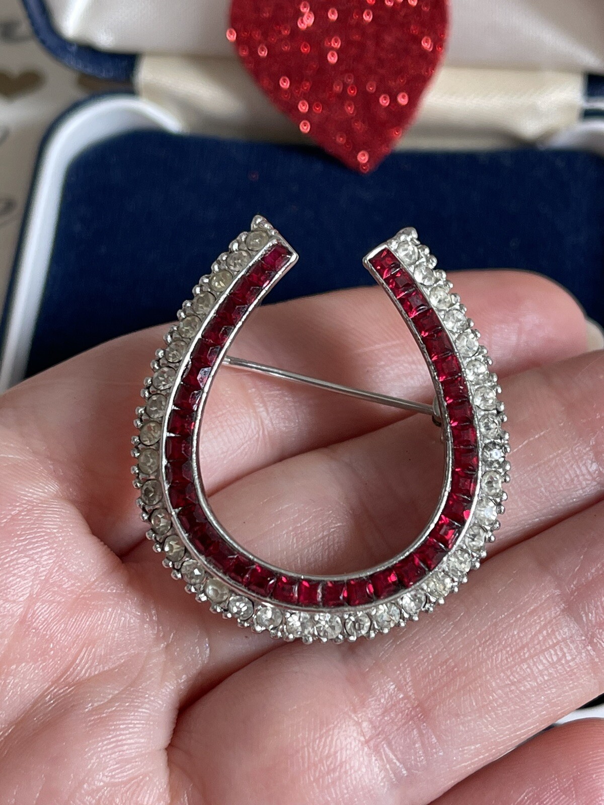 Ciner brooch horseshoe red ruby vintage 1950s rhinest… - Gem