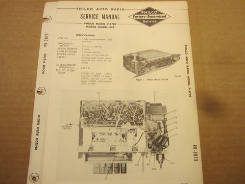1957 Chrysler Dodge Plymouth Philco Auto Radio service manual P5702 848 ...