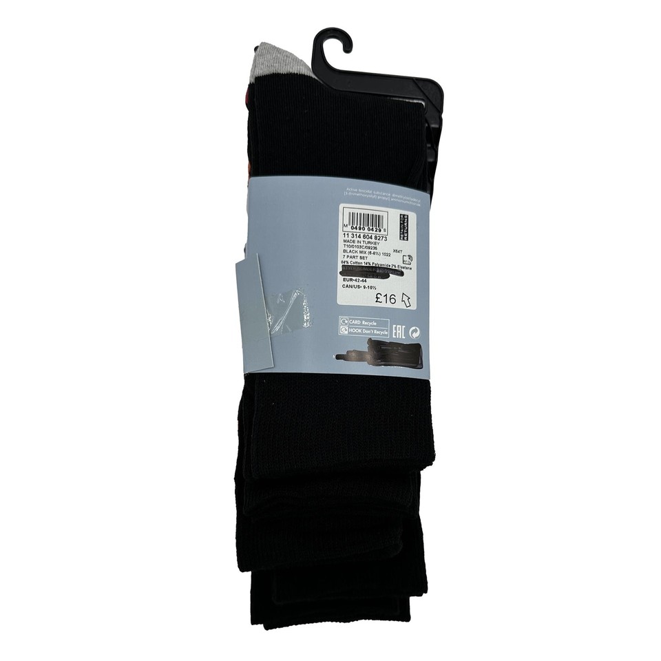 Mens M&S Socks 7 Pairs Cool & Fresh Fun Days of the Week Gift Black ...