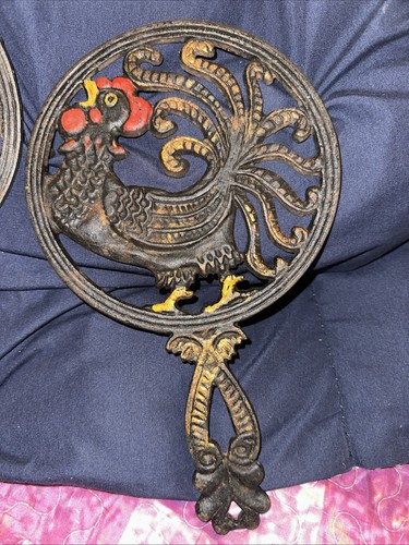 Two Vintage Rooster Trivet Large Cast Iron | eBay
