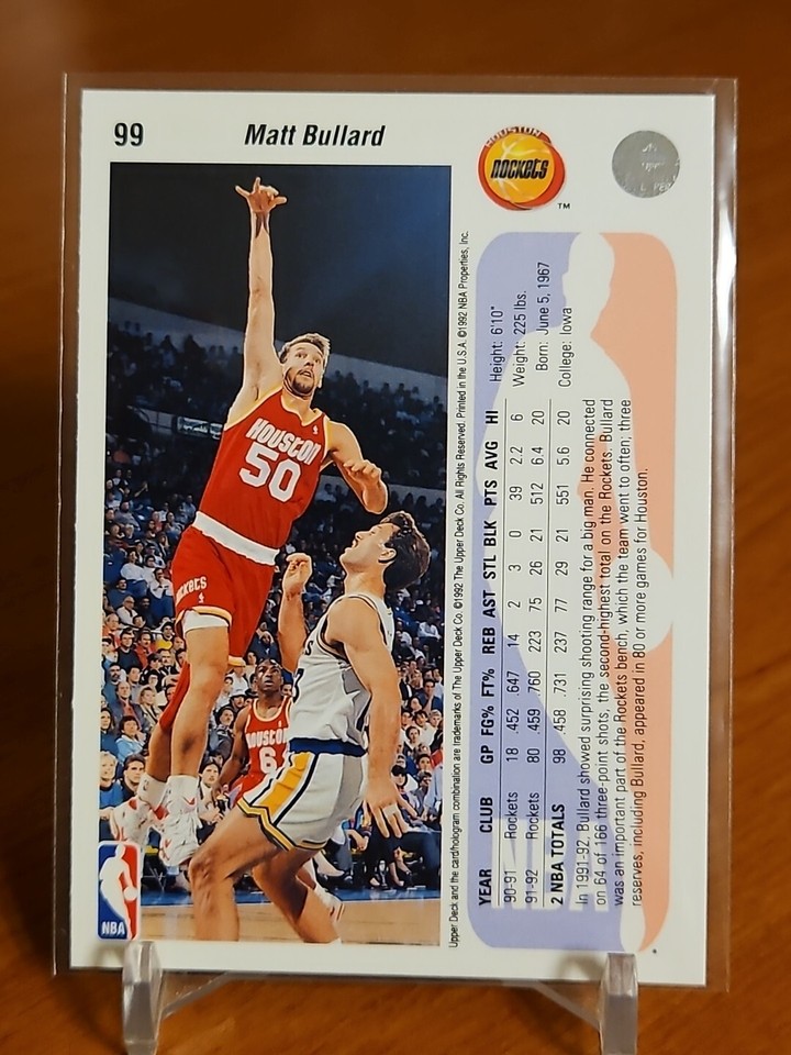 1992-93 Upper Deck Basketball Card Matt Bullard Houston Rockets #99 | eBay
