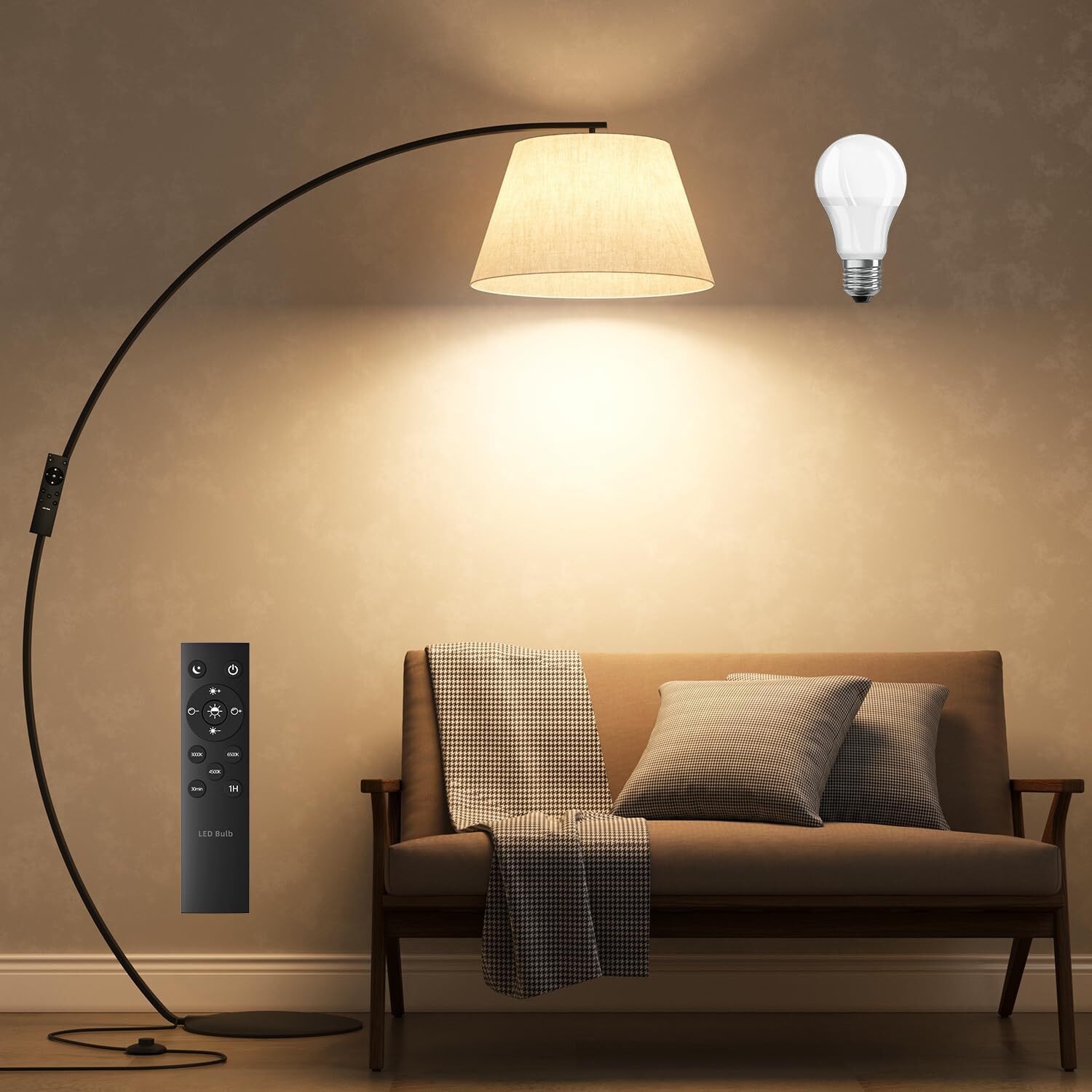 luckystyle Arc Floor Lamp, 1200LM Super Bright 71 Inch Extra Tall Black ...