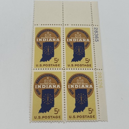 MNH US Postage 5¢ Sesquicentennial Of Indiana Statehood 1816-1966 4 ...