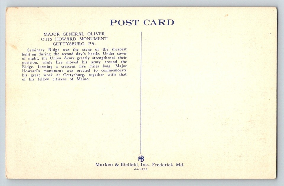 Gettysburg, PA Major General Oliver Otis Howard Monument Vintage ...