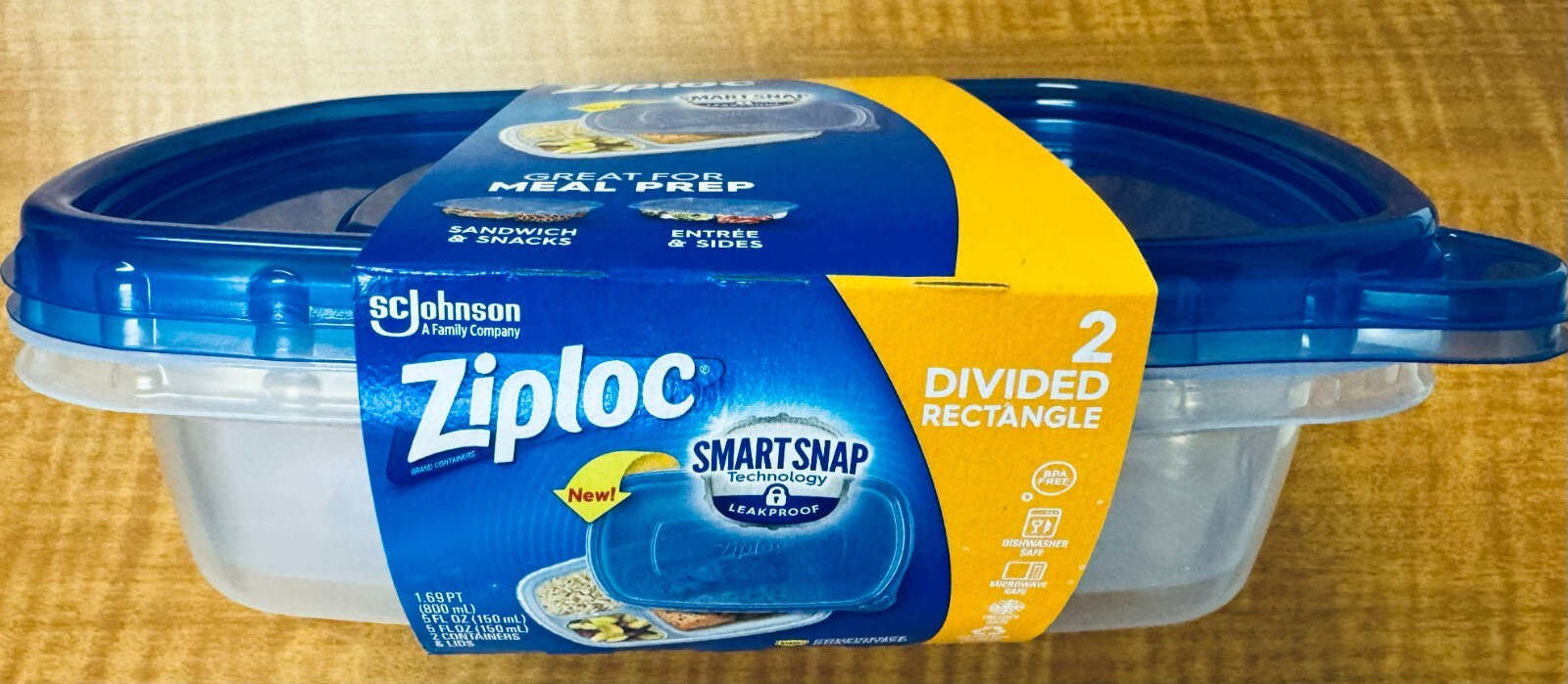New Ziploc 2 Divided Rectangle Containers - 2ct/pack Smartsnap tech. Leakproof | eBay