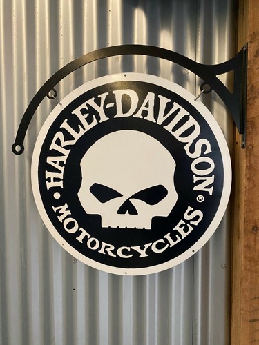 HARLEY DAVIDSON MOTORCYCLES ROUND METAL SIGN DOUBLE SIDED HANGER HEAVY ...