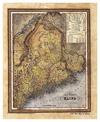 "1846 New Map of Maine" Lisa Middleton Artistically Enhanced Historical ...