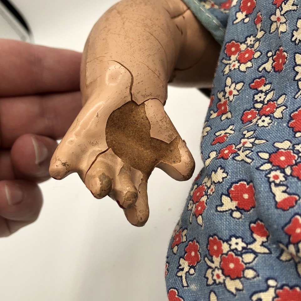 Antique Damaged Creepy Doll Full Body Composition Painted Eye Molded ...