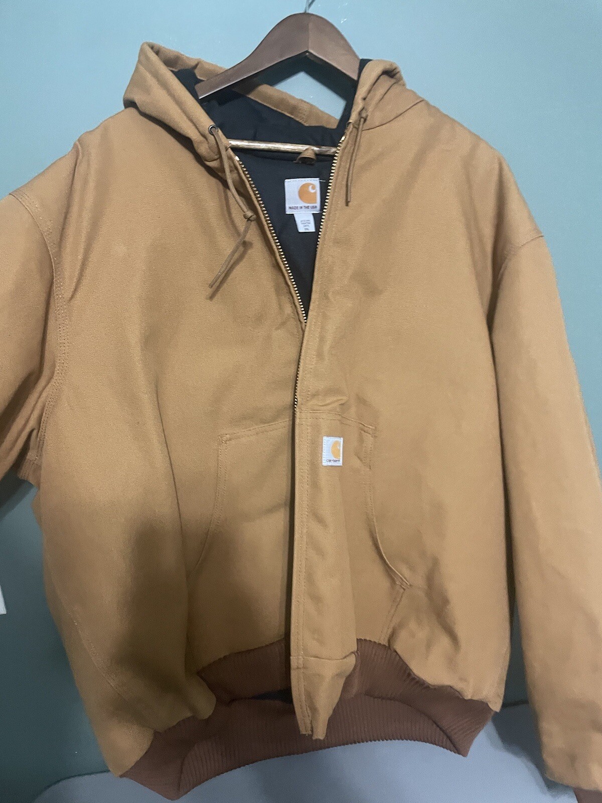 Men's Carhartt Brown Duck Hooded Insulated Work Jacket Size XL | eBay