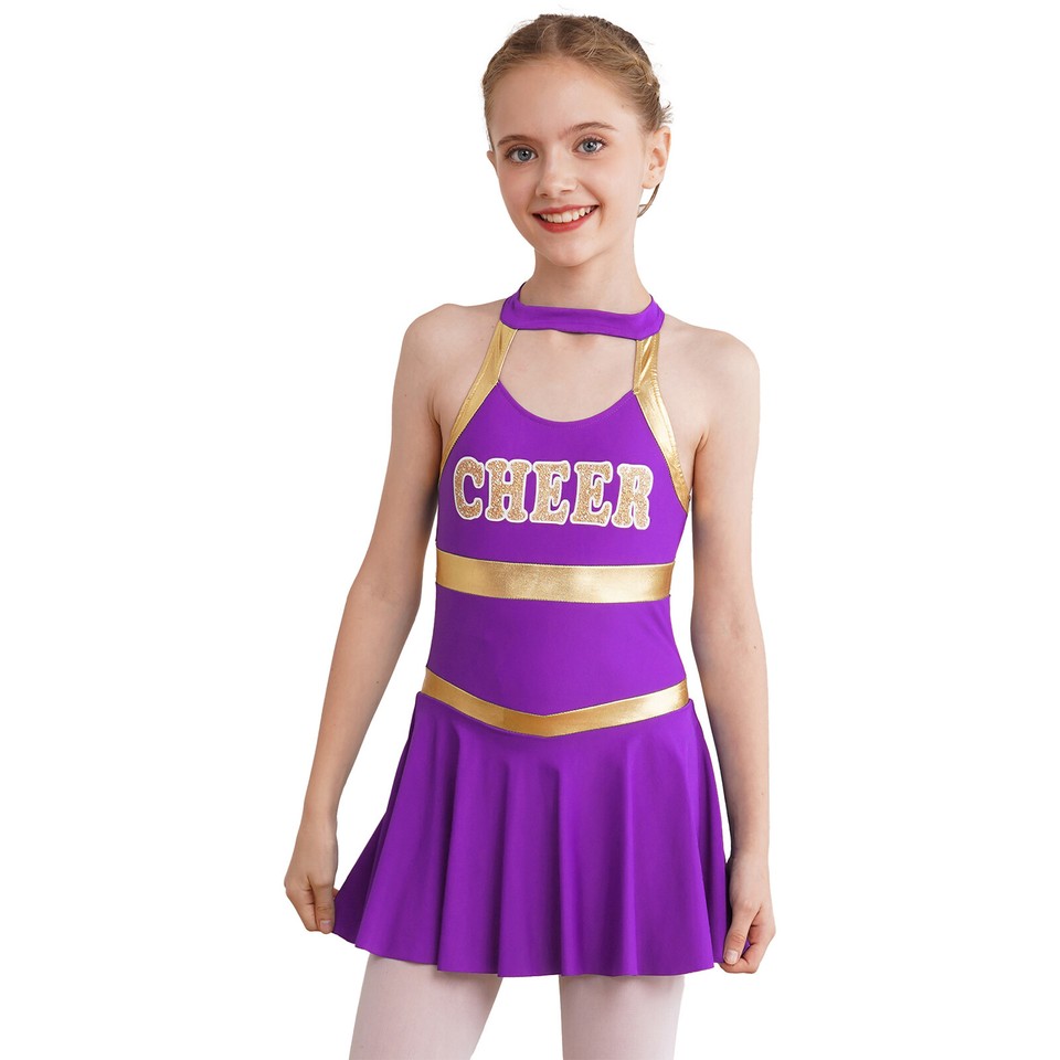 Kids Girls Cheerleading Outfit Back Zipper Cheer Leader Costume Party ...