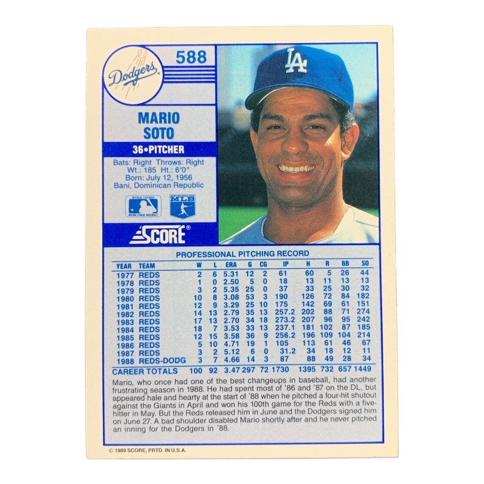 1989 Score #588 Mario Soto Signed Autograph Los Angeles Dodgers Auto | eBay