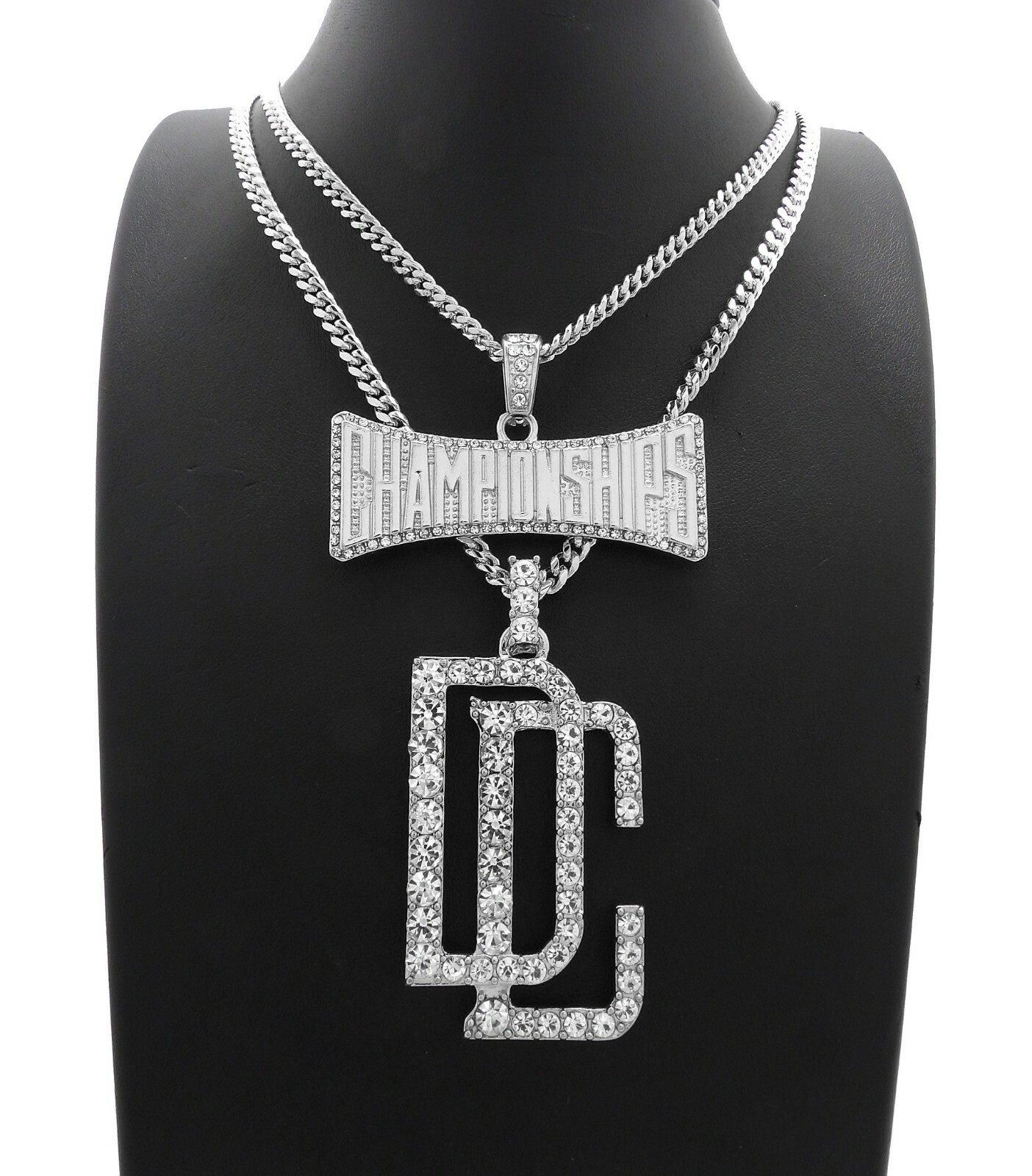 New Championships & DC Pendant & Cuban Chain Hip Hop Necklace Set ...