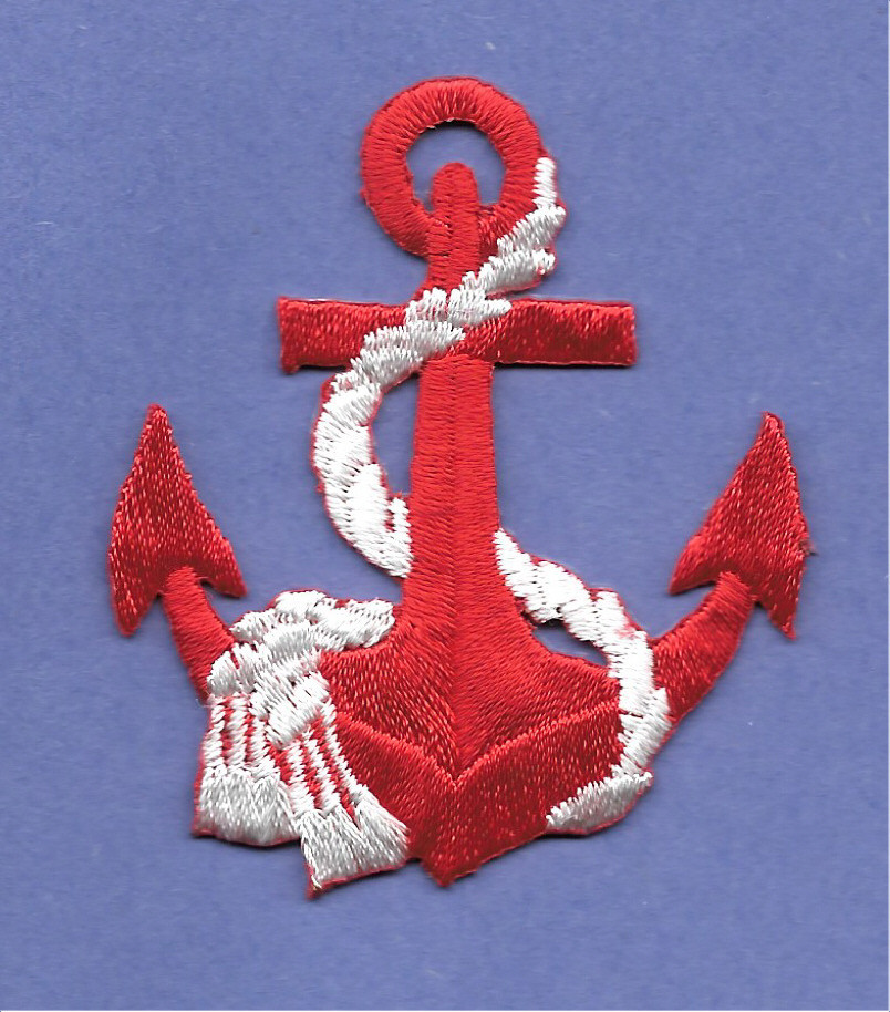 Anchor - Nautical - Red Anchor W/White Rope - Embroidered Iron On Patch ...