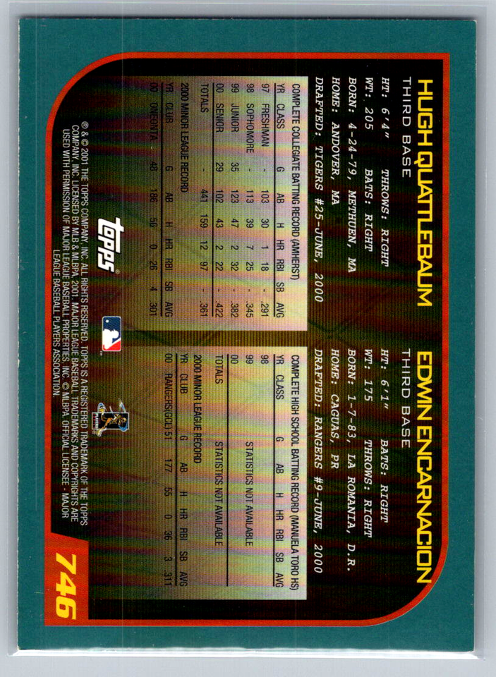 2001 Topps #746 Hugh Quattlebaum / Edwin Encarnacion Rookie | eBay