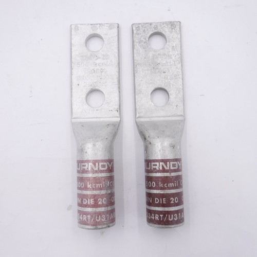 2 Pack Burndy YA34-2N Compression Lugs Two Hole 500 kcmil 1/2" Brown ...