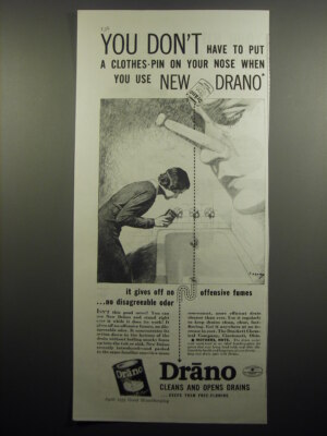 1933 Drano Drain Cleaner Ad - You don't have to put a clothes-pin on ...