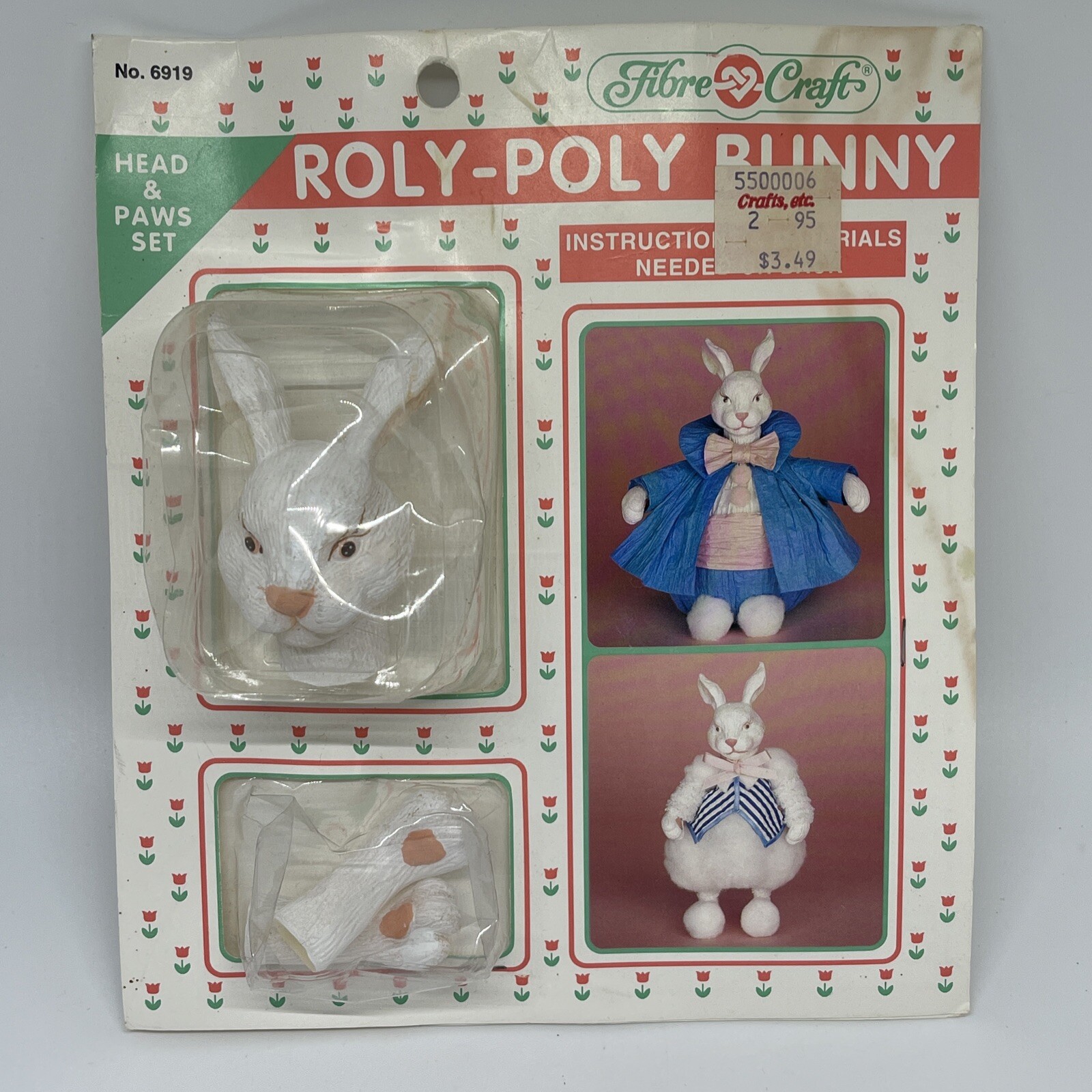 Vintage Fibre Craft Roly-Poly BUNNY HEAD & PAWS SET #6919 Easter | eBay