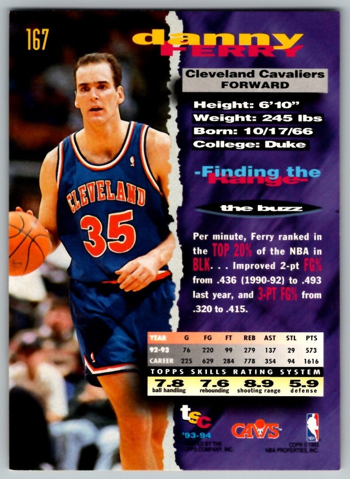1993-94 STADIUM CLUB DANNY FERRY CLEVELAND CAVALIERS #167 | eBay