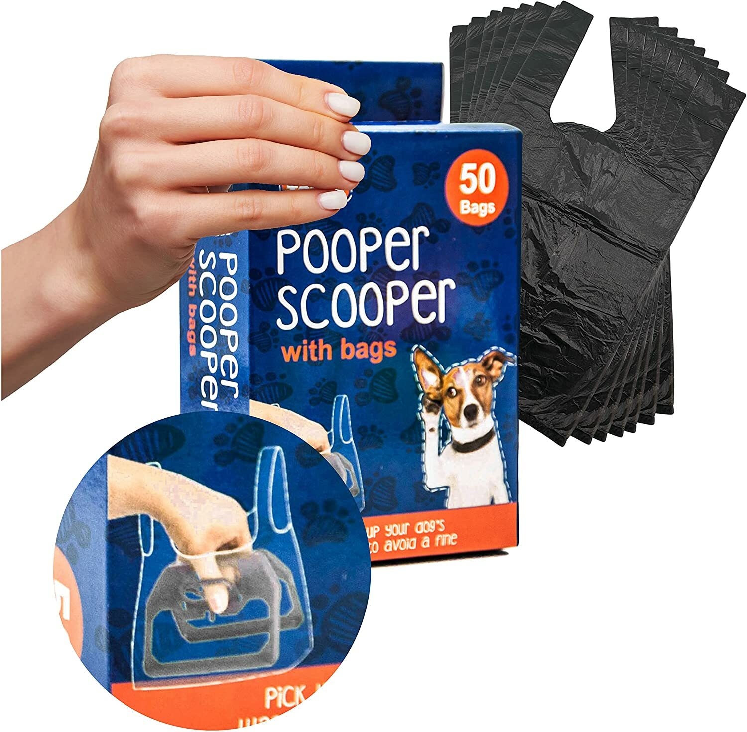 HAND HELD Pet POOPER SCOOPER Poop Scoop with 50 Dog Poo Waste Bags with ...