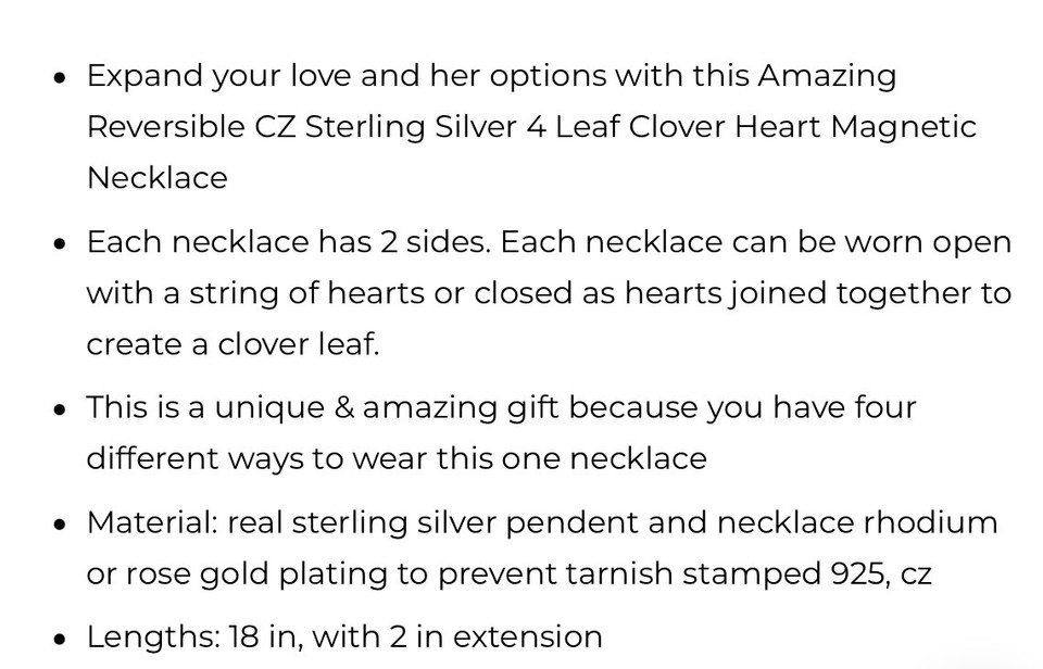 SS Rose Gold Convertible Love Necklace Heart Magnet & Four Leaf Clover ...