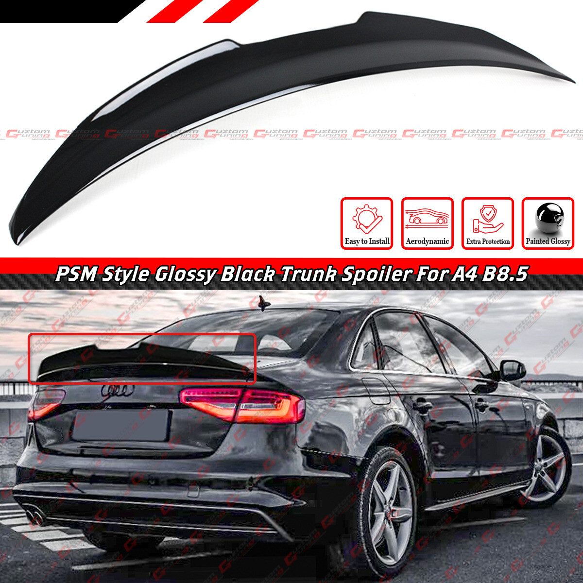 FOR 2013-2016 AUDI A4 B8.5 GLOSS BLACK PSM STYLE HIGHKICK DUCKBILL ...