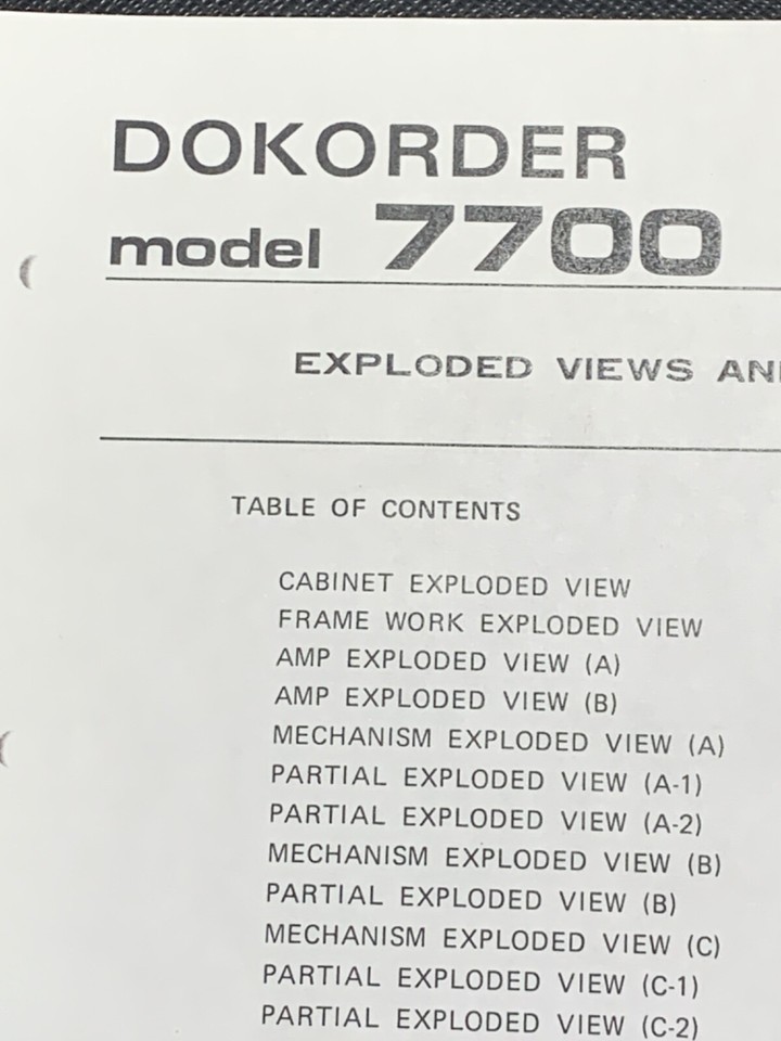 DOKORDER 7700 Reel to Reel Service Manual Exploded View and Parts List ...