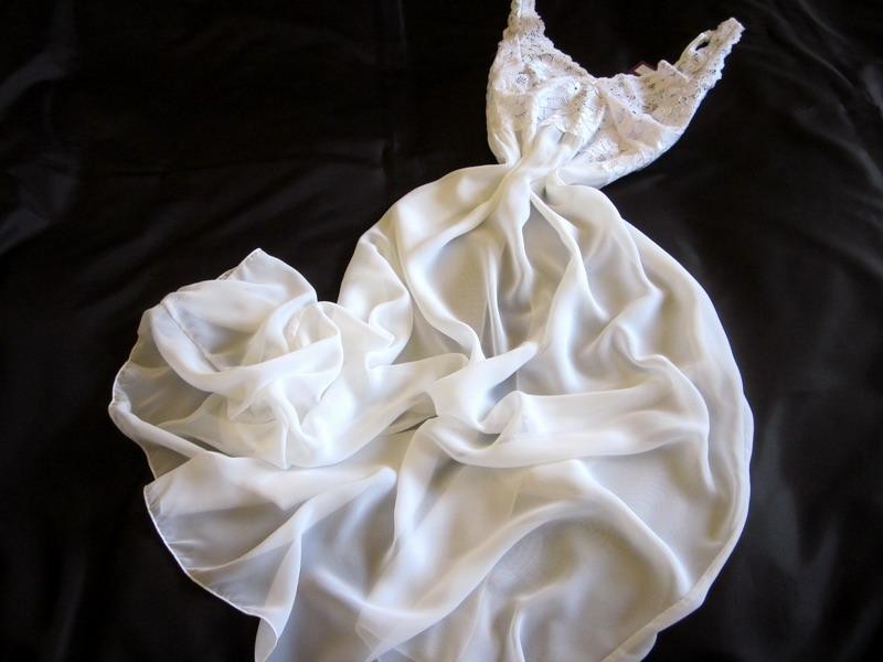 Sheer Lacy Chiffon Nightdress + Thong M White Open Lace-Up Back Long ...