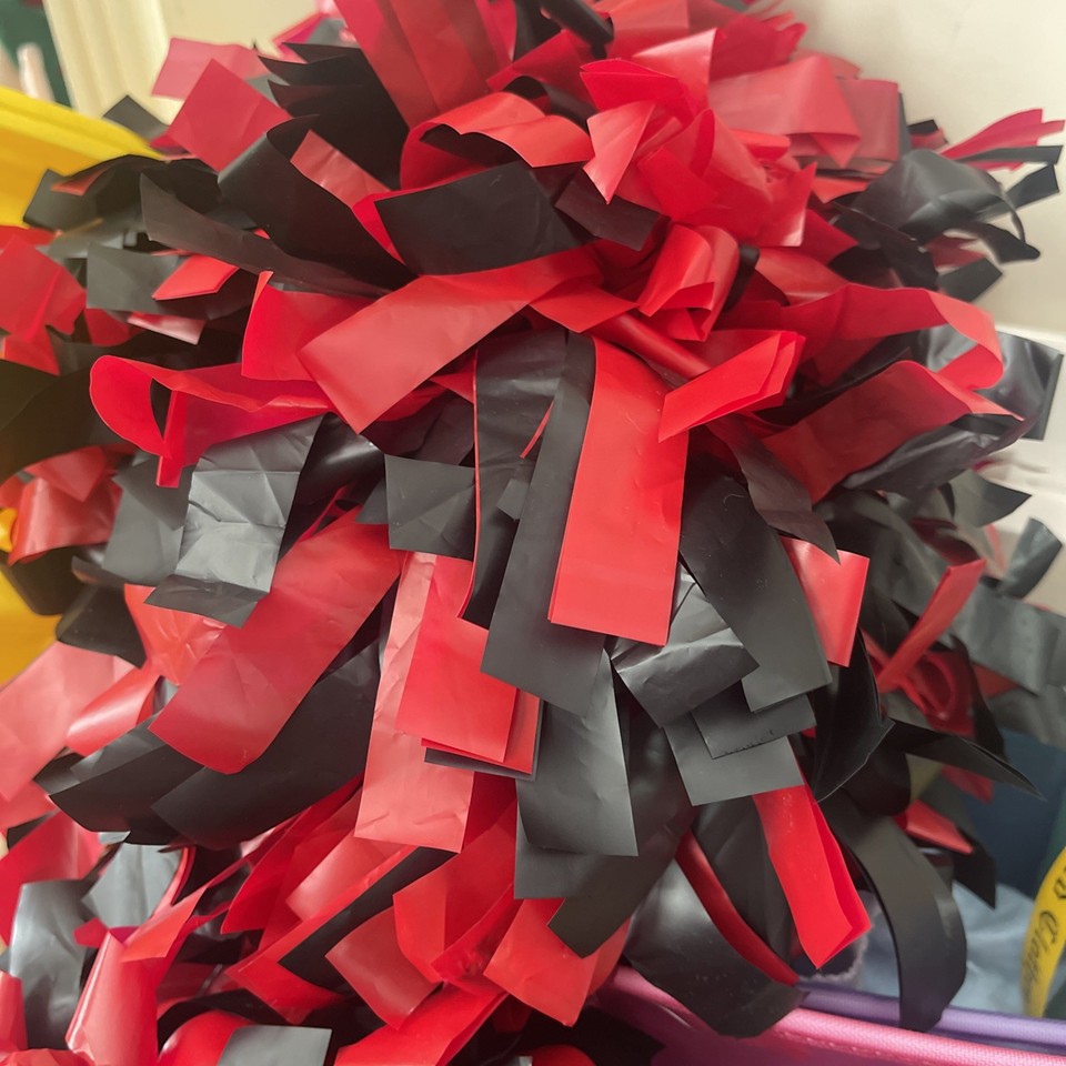Black & Red Chasse' Cheer Cheerleading Dance Pom Poms - Set of 2 - 6 ...