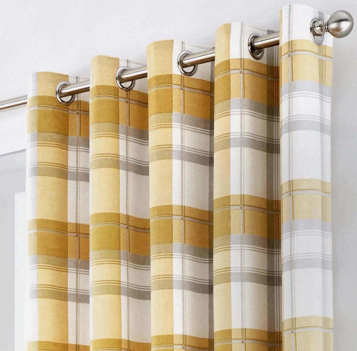 Fusion Balmoral Check Ochre Curtains 66”x54”-168x137 Cm Drop .Save ...